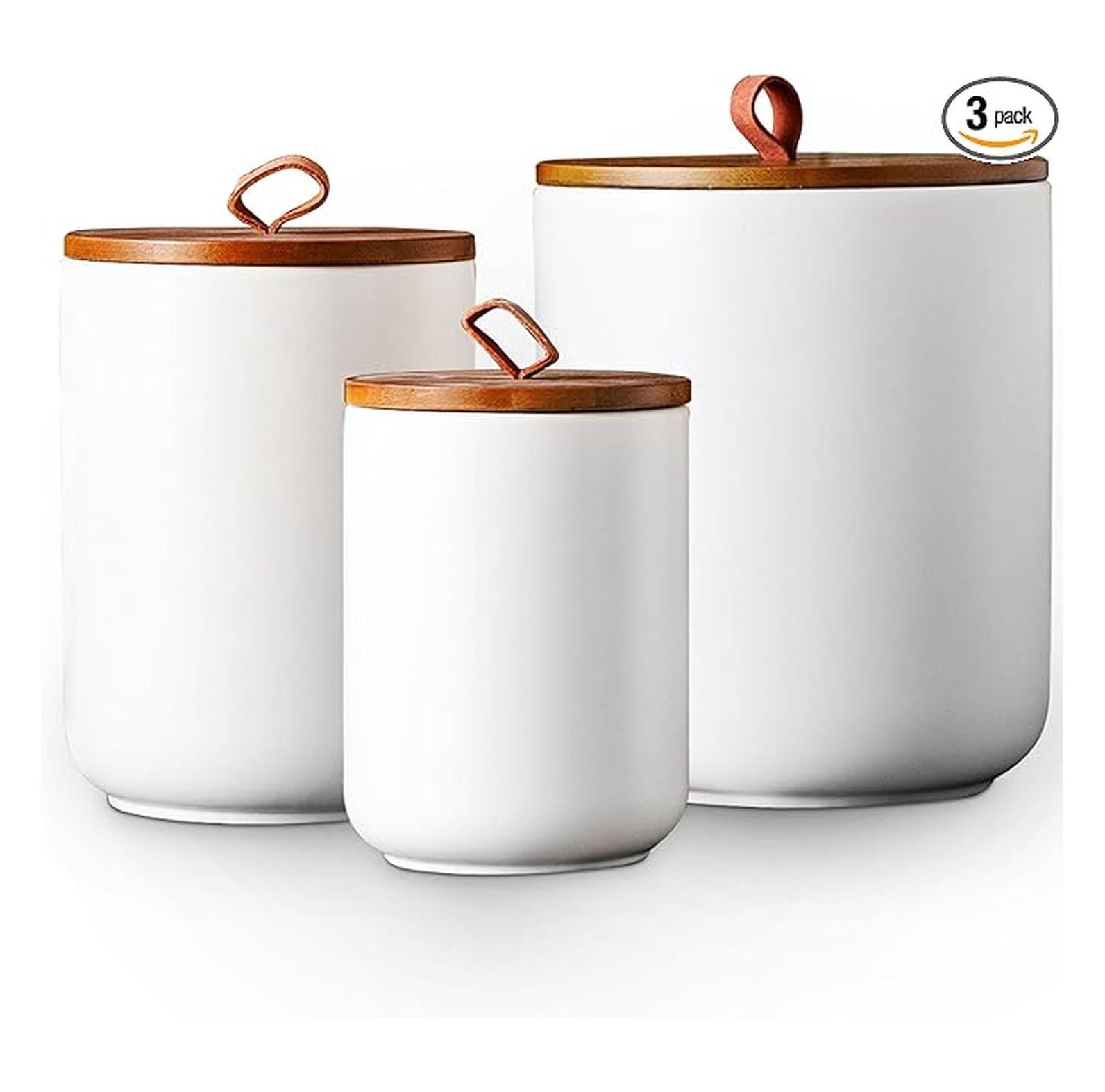 Ceramic Canister Set 3-Piece - Airtight Food Storage Jars (30oz, 60oz ...