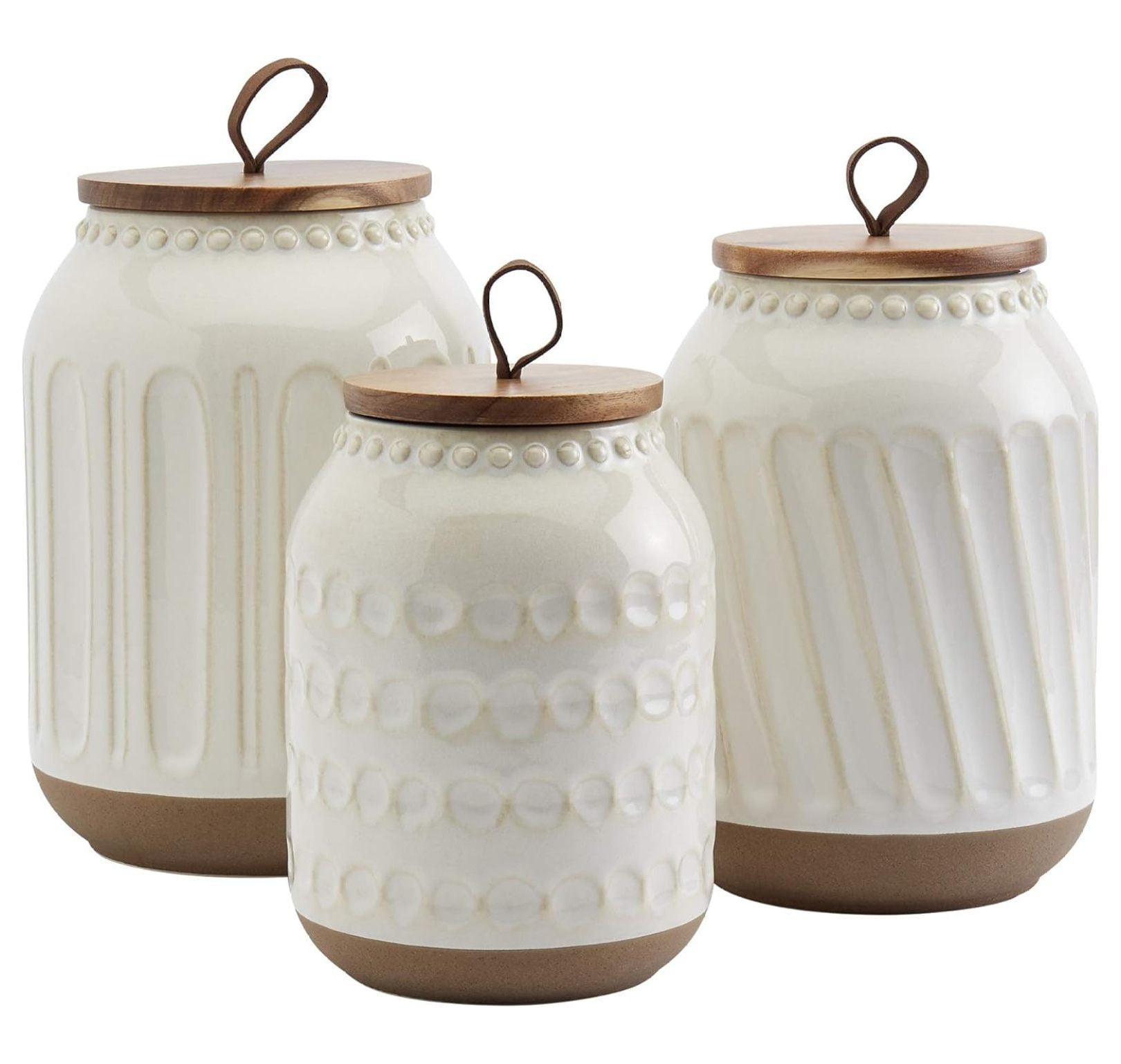Ceramic Canister Set - 3 Piece Stoneware Kitchen Storage, Embossed ...