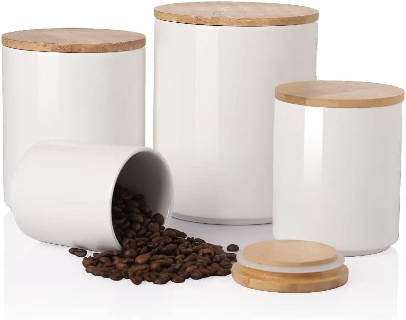 Ceramic Canisters Set, Food Storage Jars with Airtight Seal Bamboo Lid ...