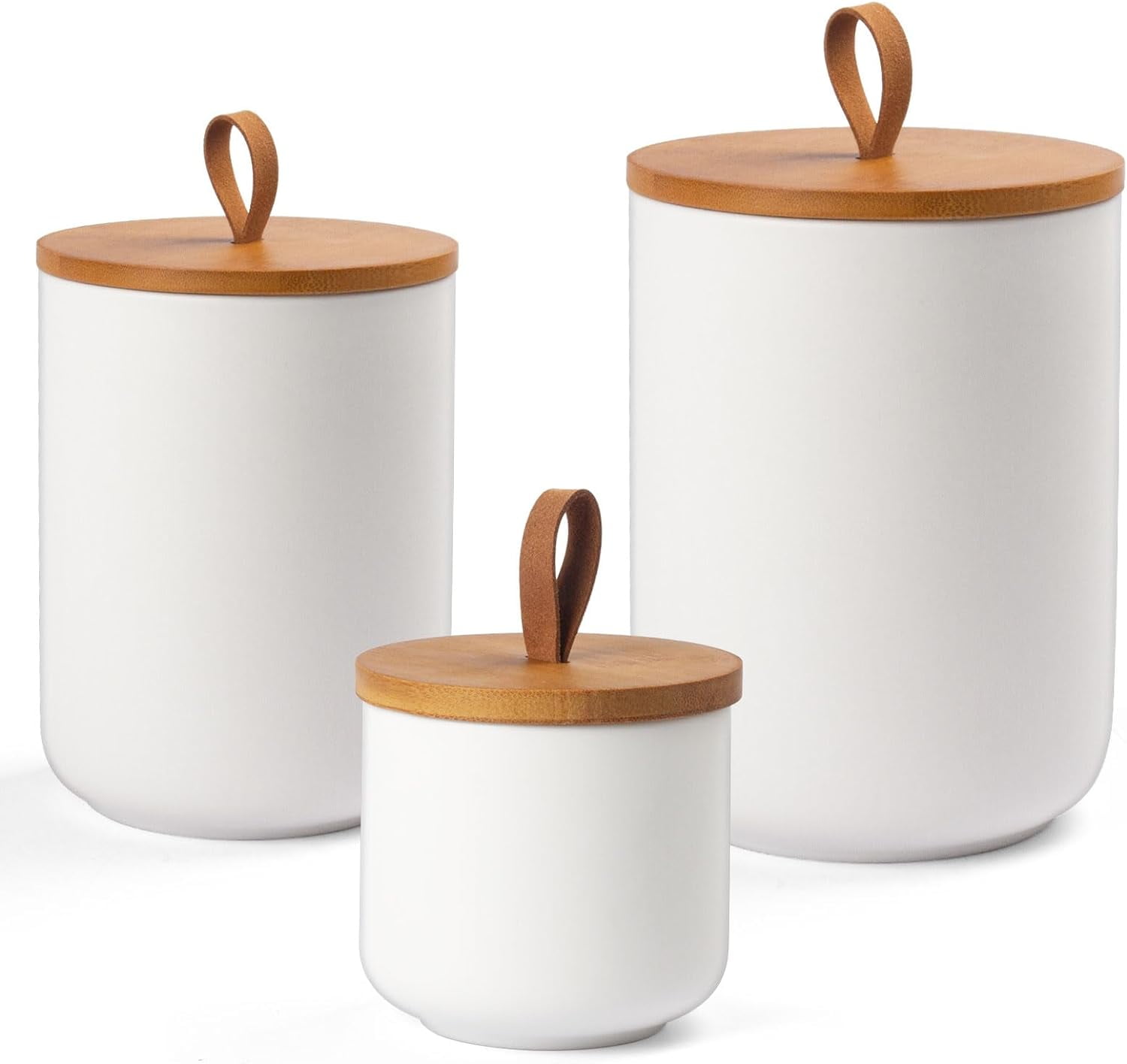 Ceramic Canisters Sets for Kitchen, Airtight Canister with Bamboo Lid ...