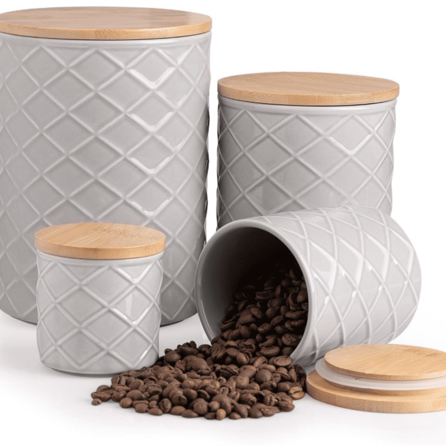 Ceramic Canisters Sets for Kitchen Countertop, Relief Food Storage Jar ...