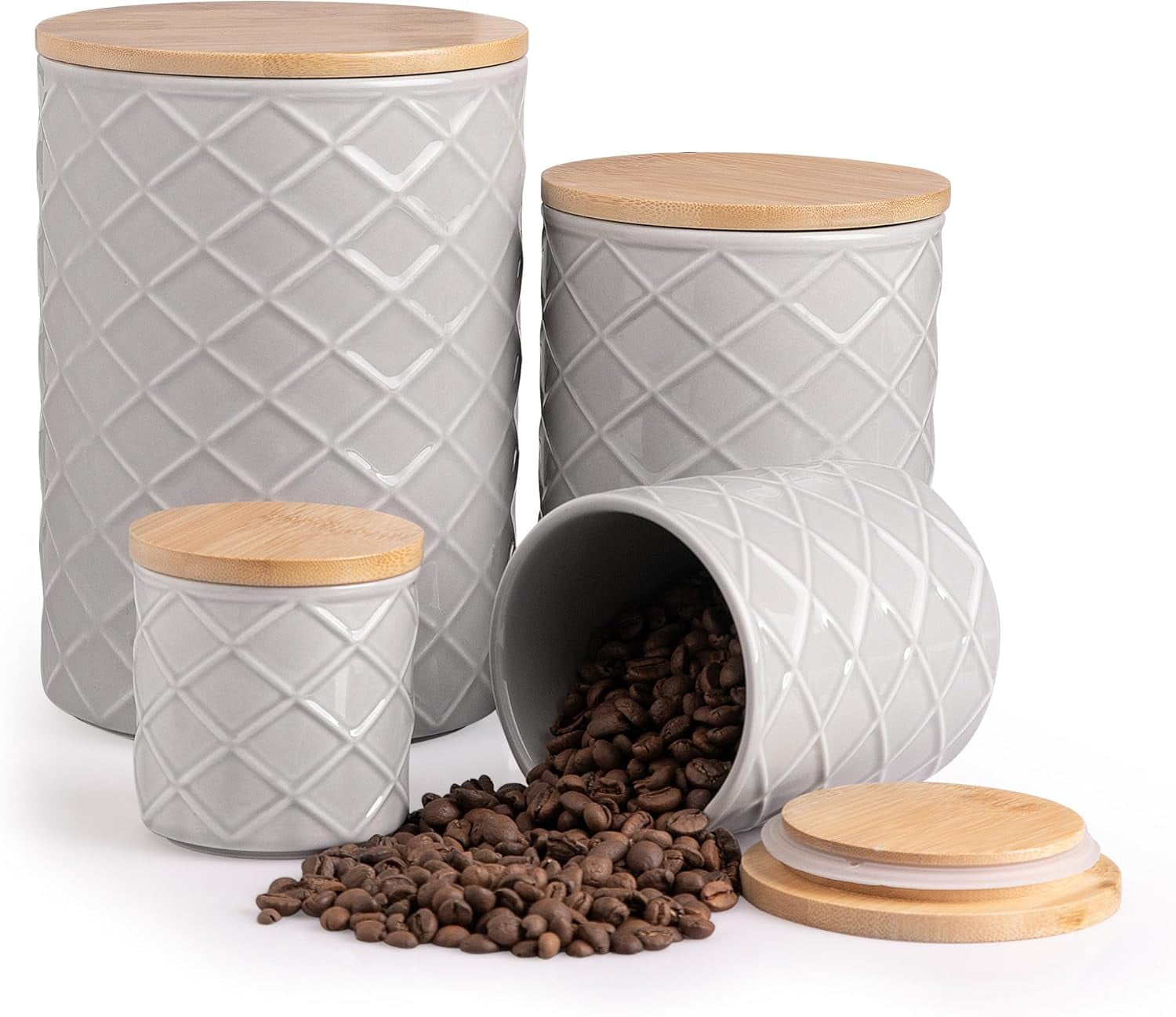 Ceramic Canisters Sets for Kitchen Countertop, Relief Food Storage Jar ...