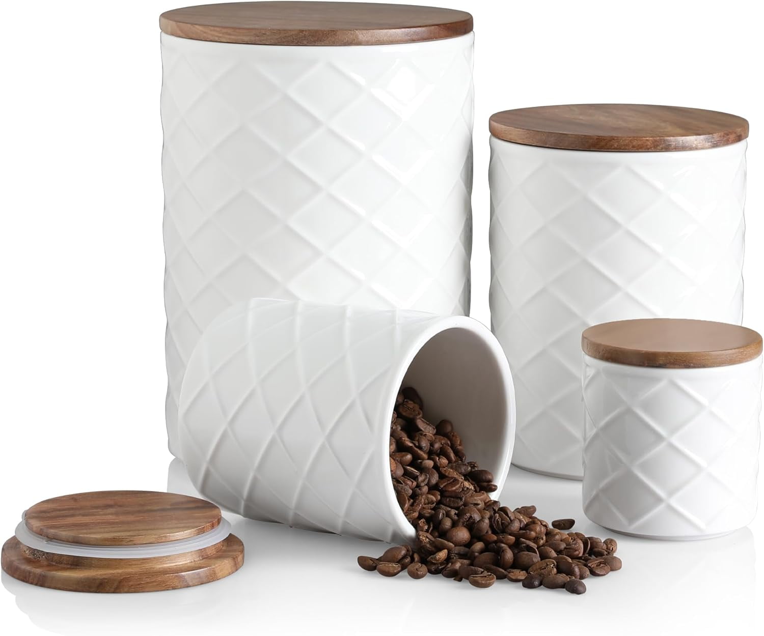 Ceramic Canisters Sets for Kitchen Countertop, Relief Food Storage Jar ...