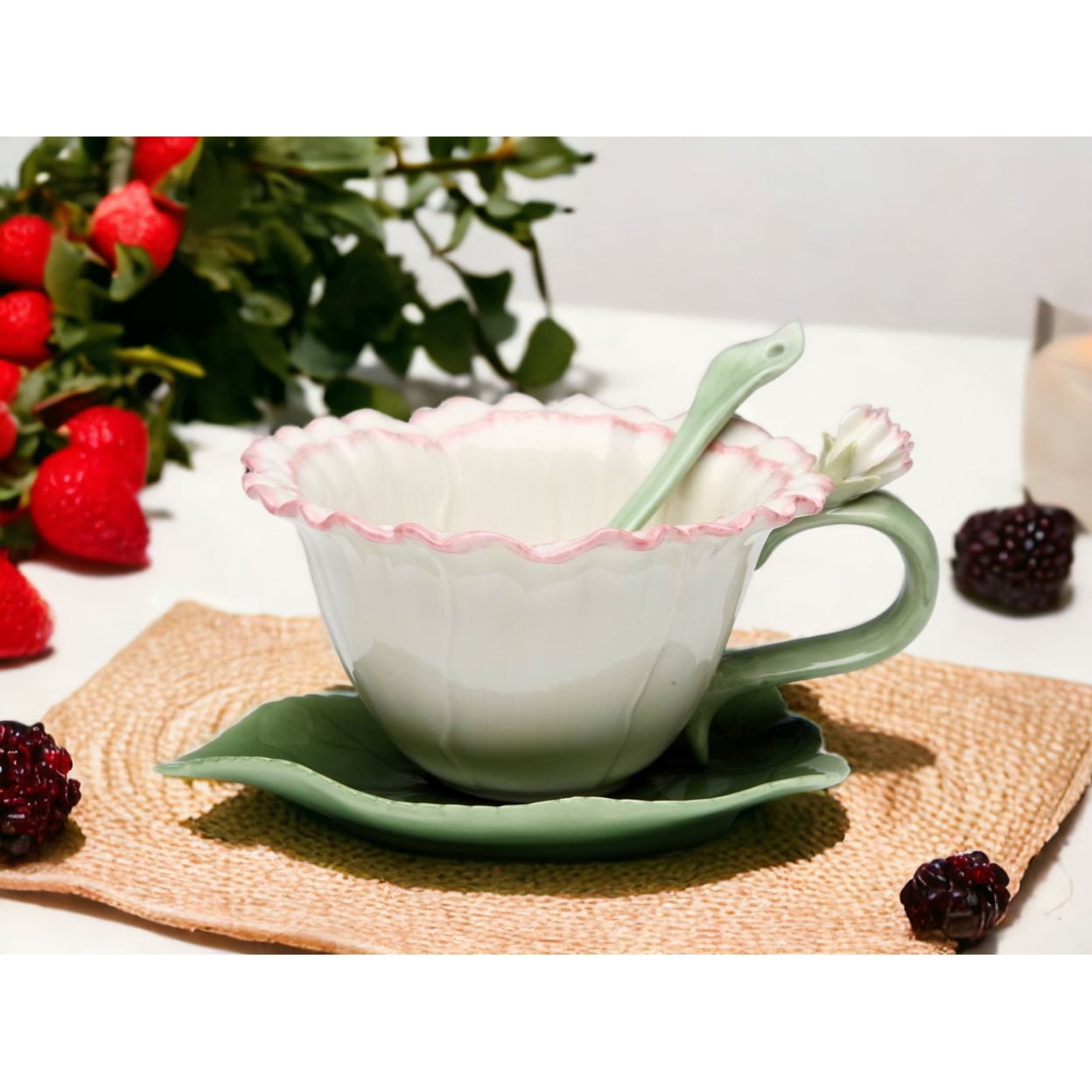 Ceramic Carnation Flower Cup Saucer Spoon Set Tea Party - Walmart.com