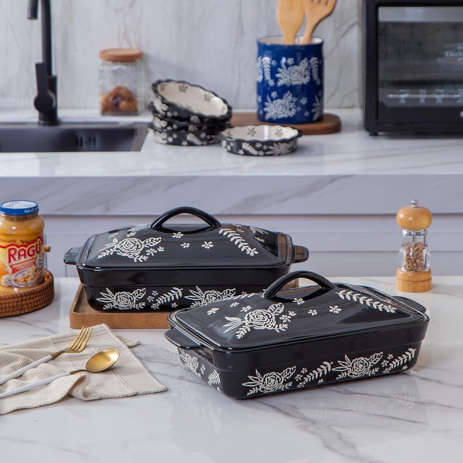 Ceramic Casserole Dish with Lid for Oven Baking Roasting and Serving ...