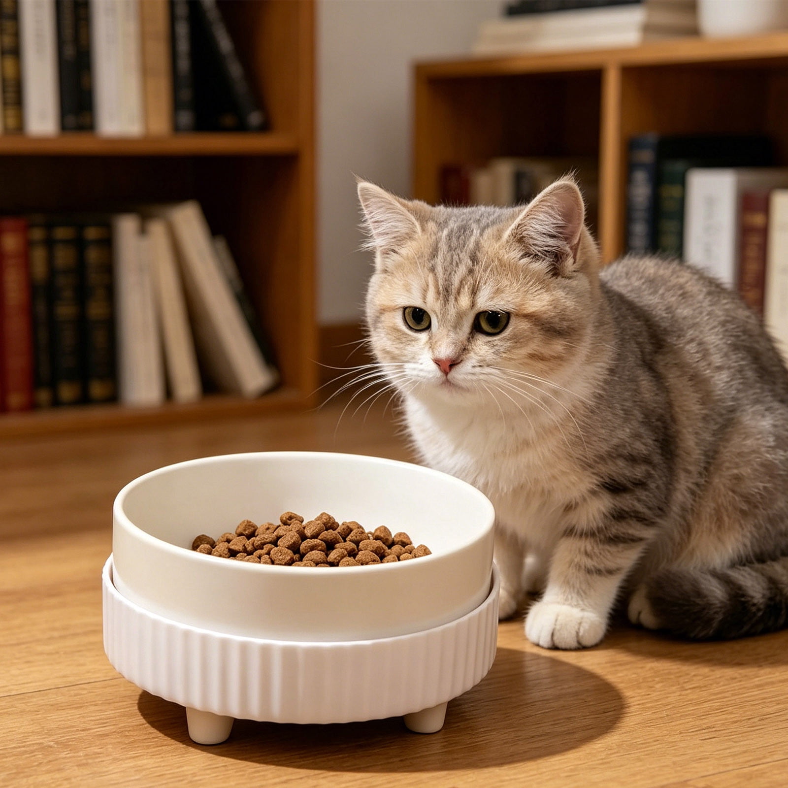 Ceramic Cat Bowl Set - Elevated Pet Food & Water Dish, Ergonomic Spine ...