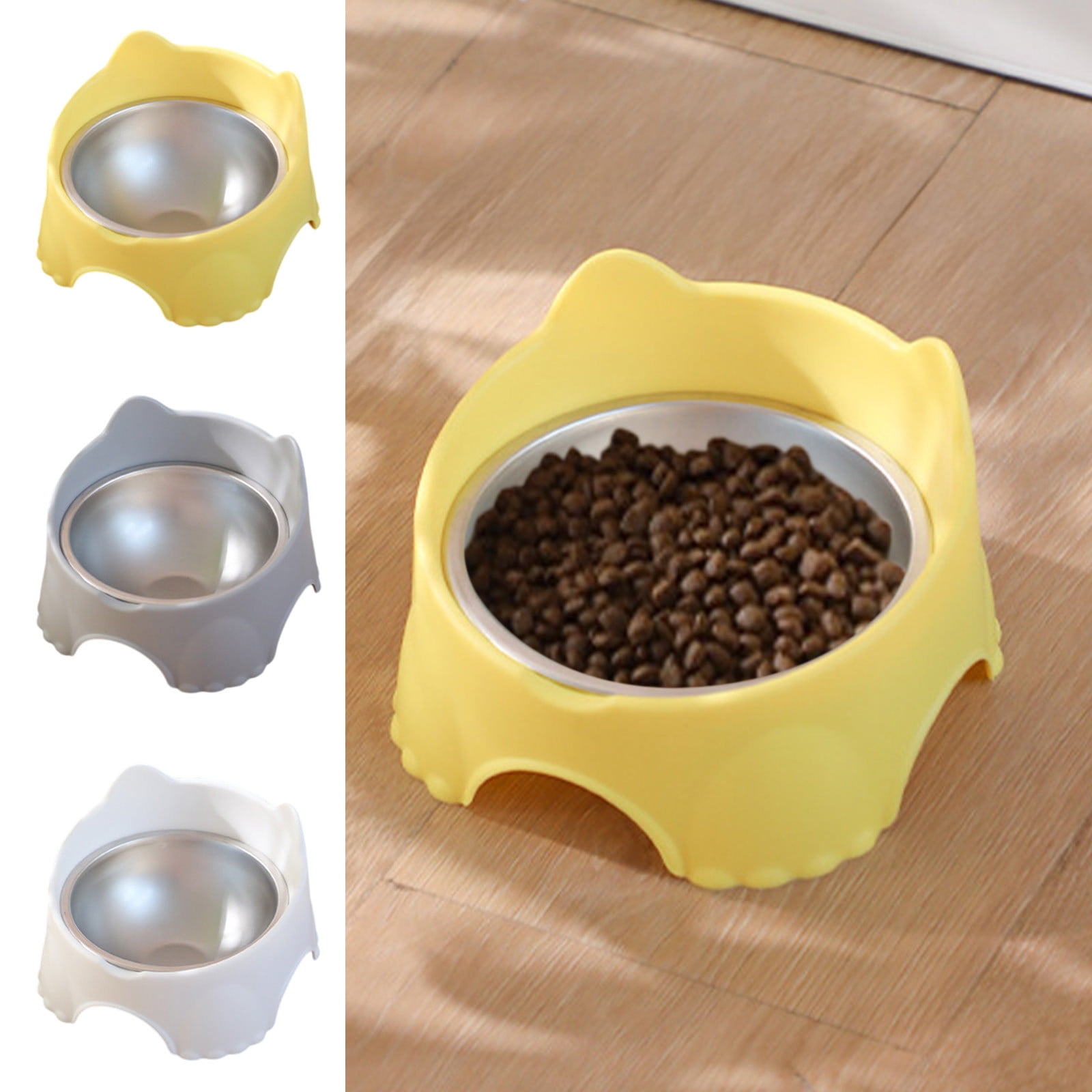 Ceramic Cat Bowl with Stainless Steel Insert - Wall Mounted, Elevated Design for Cats and Small ...