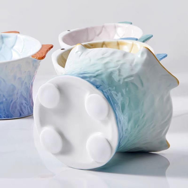 Ceramic Cat Feeder, 4 Pcs Fish Shape Elevated Bowls, 4 oz, Shallow ...