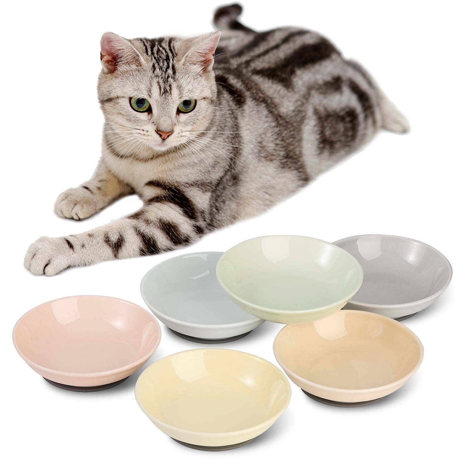 Ceramic Cat Food Bowl Set - Colorful Cat Feeding Bowls with Non Slip ...