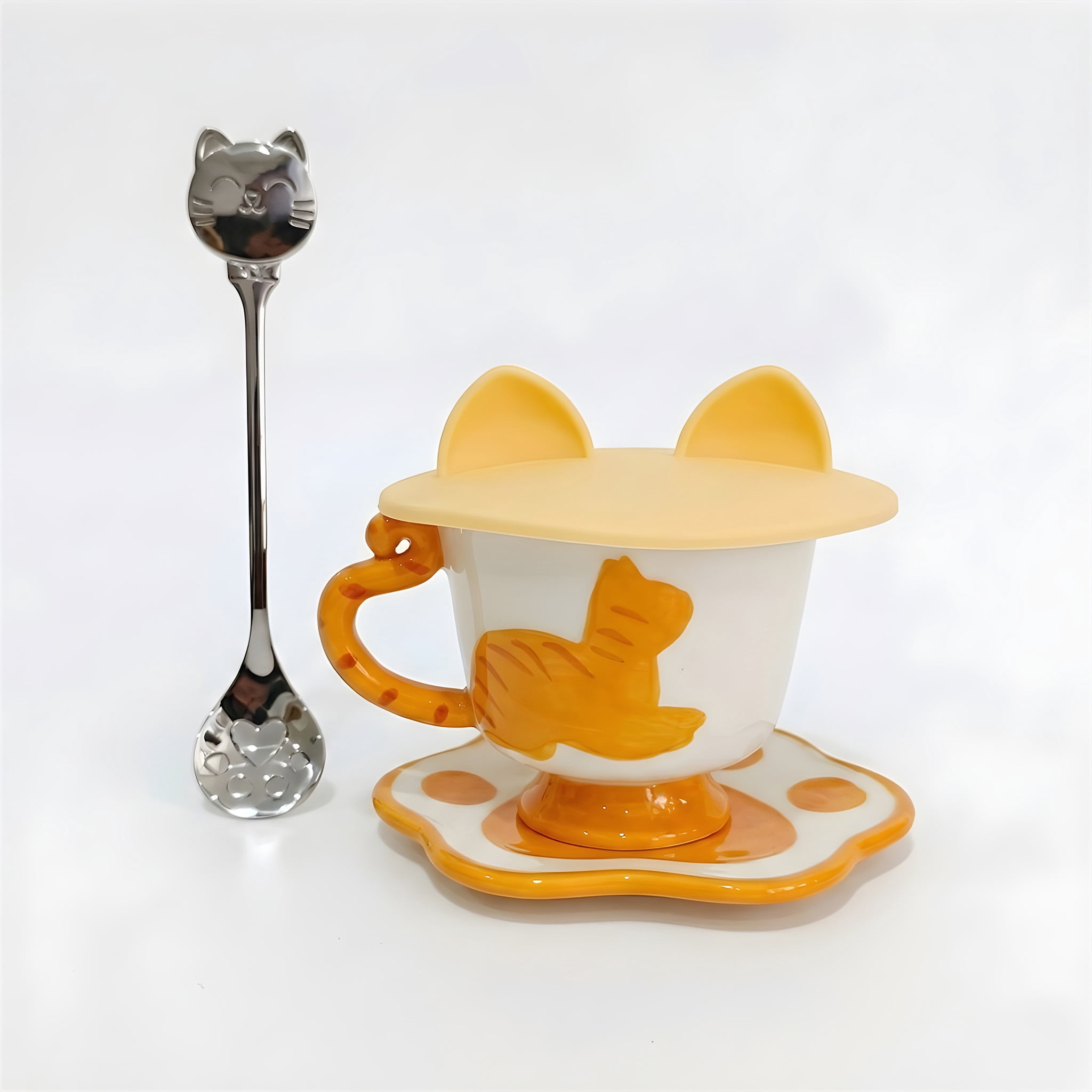 Ceramic Cat Mug Set Cute Animal Porcelain Coffee Tea Cup Kitchen Decor ...