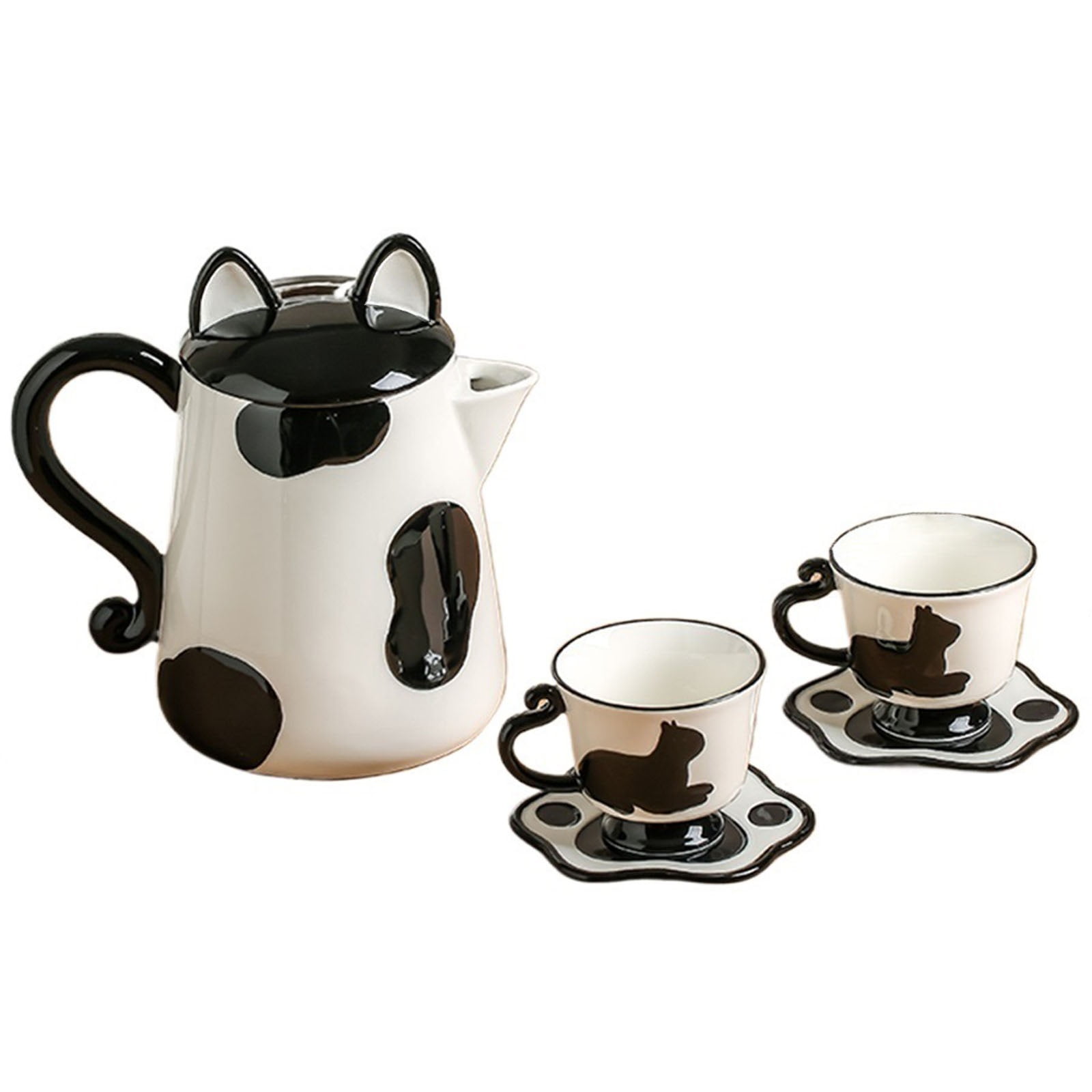 Ceramic Cat Tea Set,Cute Cat Paw Tea Mugs And Saucers Set Of 2 ...