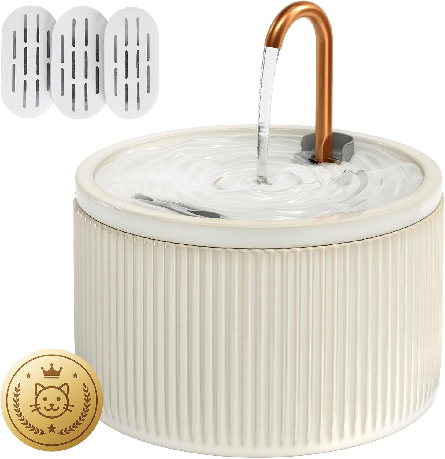 Ceramic Cat Water Fountain, 2.1L/71oz Automatic Pet Fountain with Ultra ...