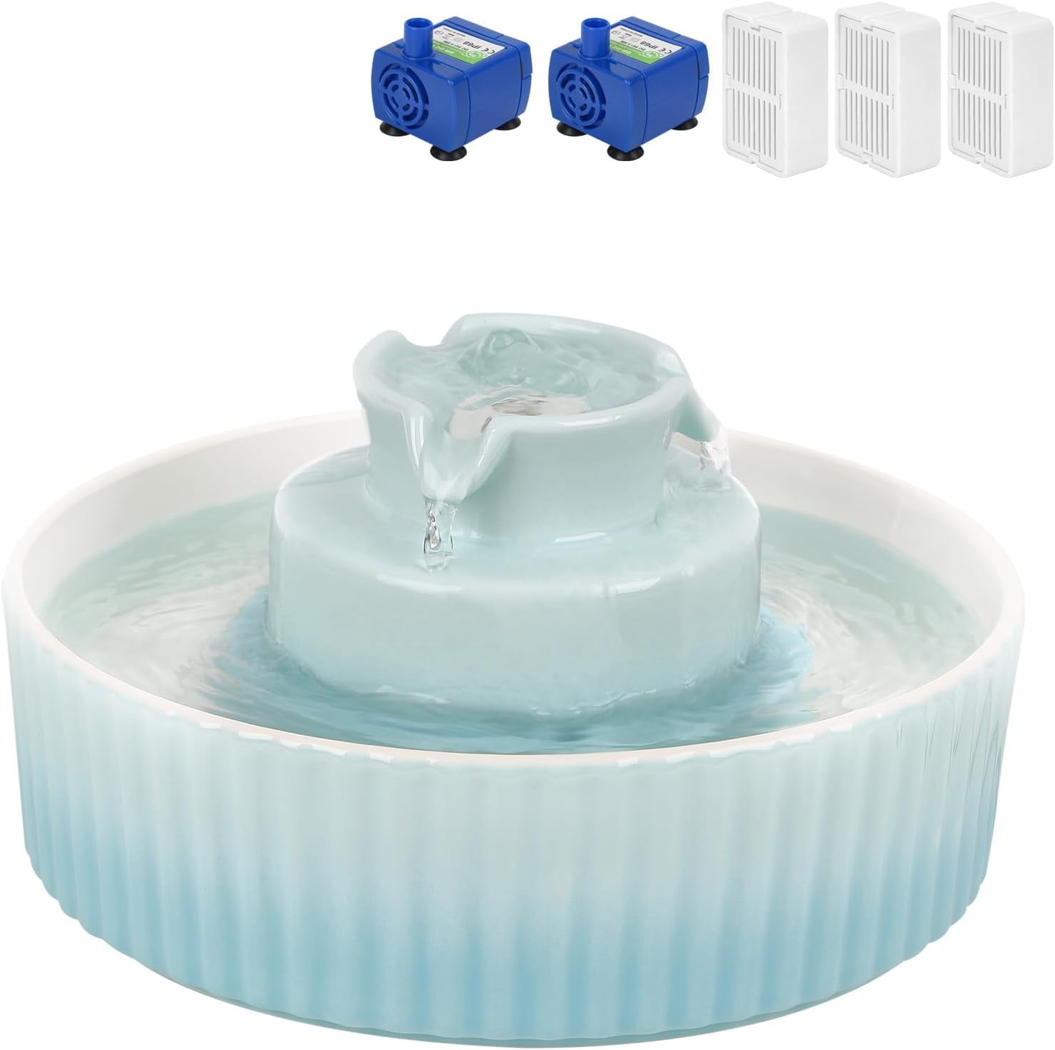 Ceramic Cat Water Fountain, 2.1L/71oz Automatic Pet Water Fountain, 3 ...