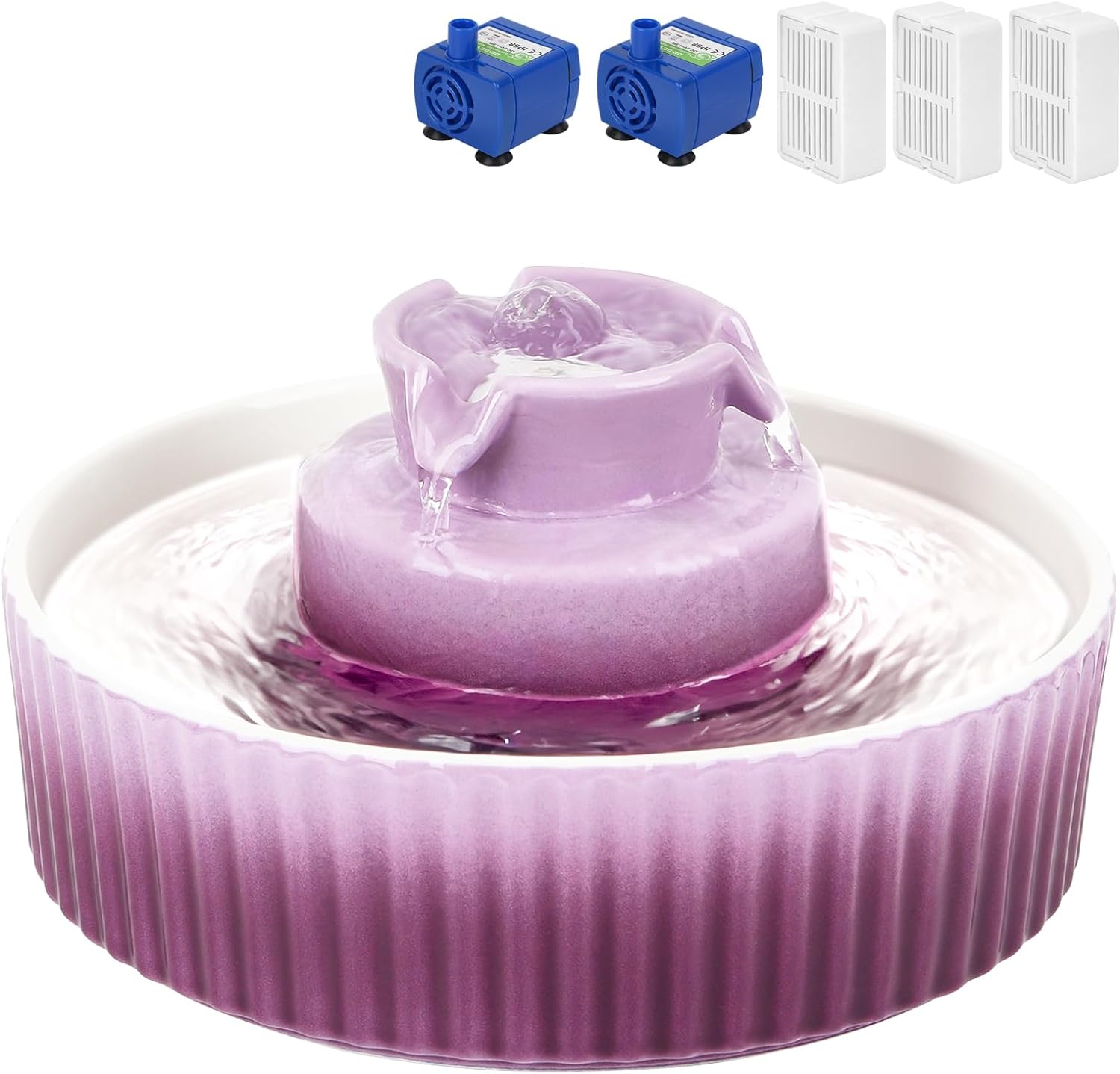 Ceramic Cat Water Fountain, 2.1L/71oz Automatic Pet Water Fountain, 3 ...