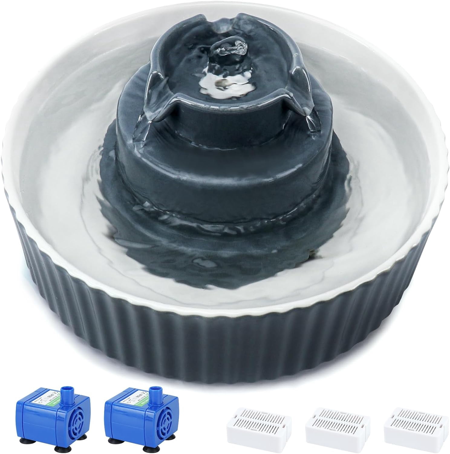 Ceramic Cat Water Fountain, 2.1L/71oz Cat Fountain with 3 Carbon ...
