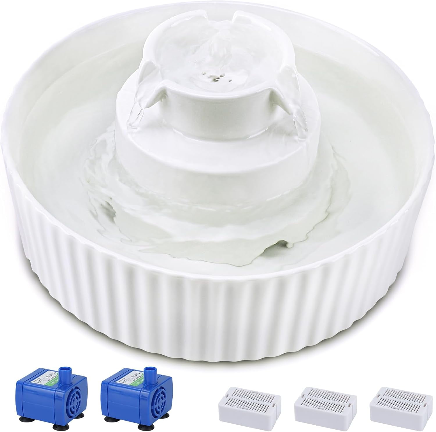 Ceramic Cat Water Fountain, 2.1L/71oz Cat Fountain with 3 Carbon ...