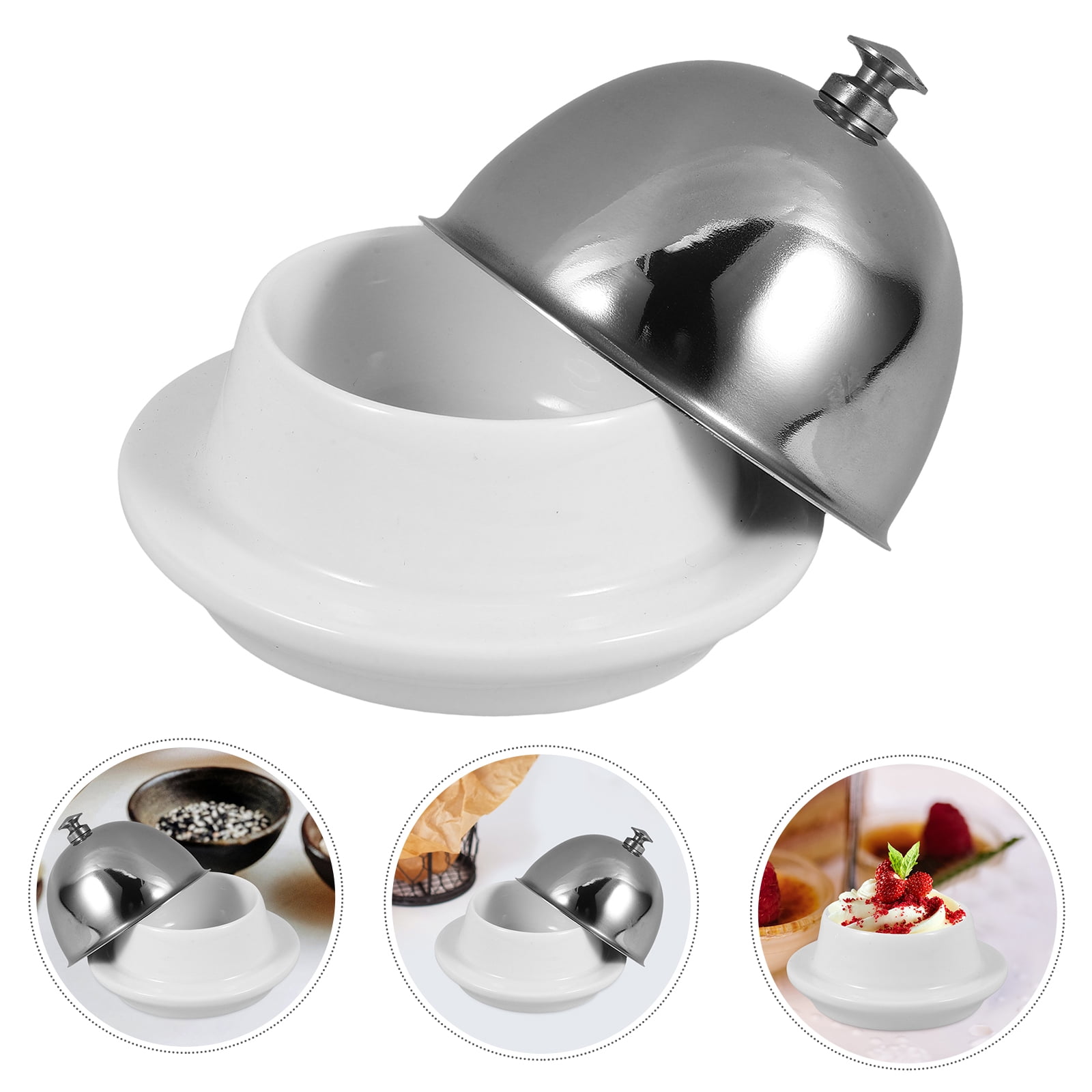 Ceramic Ceramic Butter Dish with Stainless Steel Dome Round Butter Dish ...