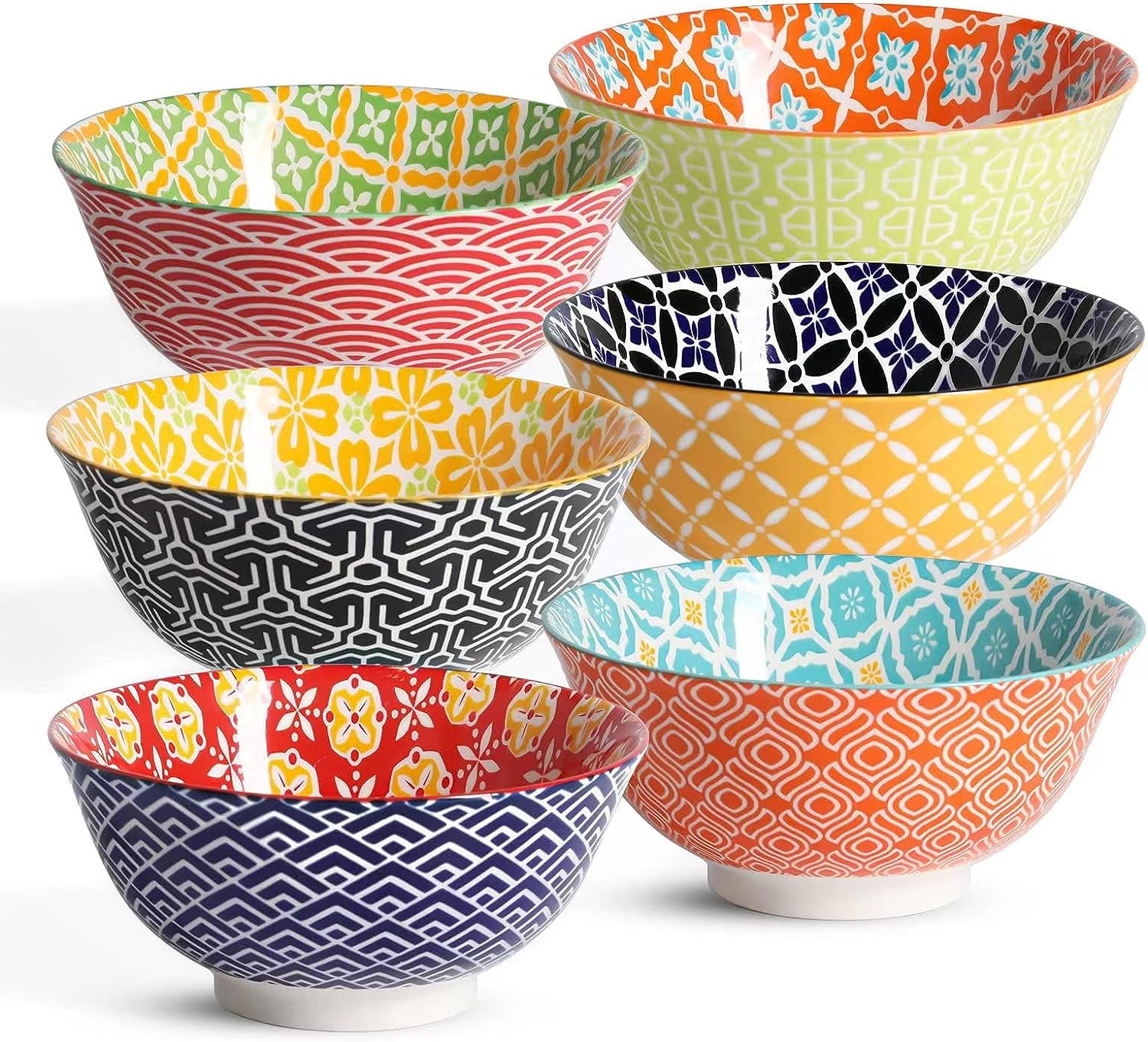 Ceramic Cereal Bowls, 23 Oz Colorful Soup Bowls, Deep Porcelain Bowl ...