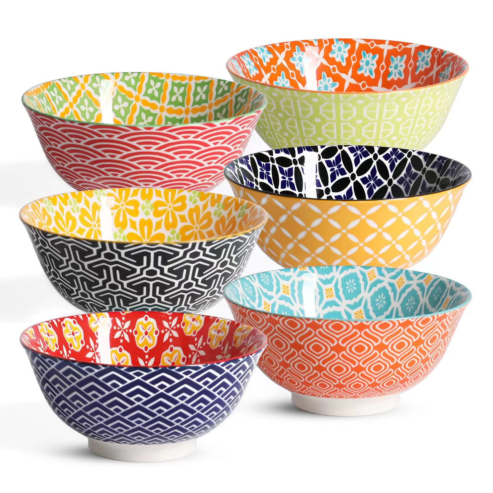Ceramic Cereal Bowls Set of 6, 23 Oz Deep Porcelain Soup Bowls for ...