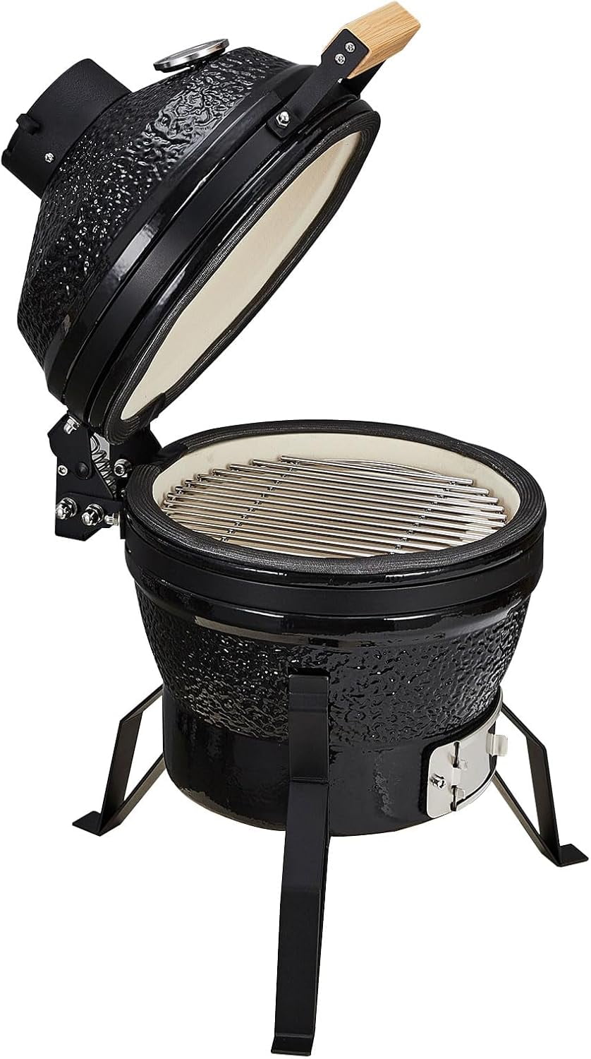 Ceramic Charcoal Grill with Grill Stand, 13 inch Ceramic Charcoal BBQ ...