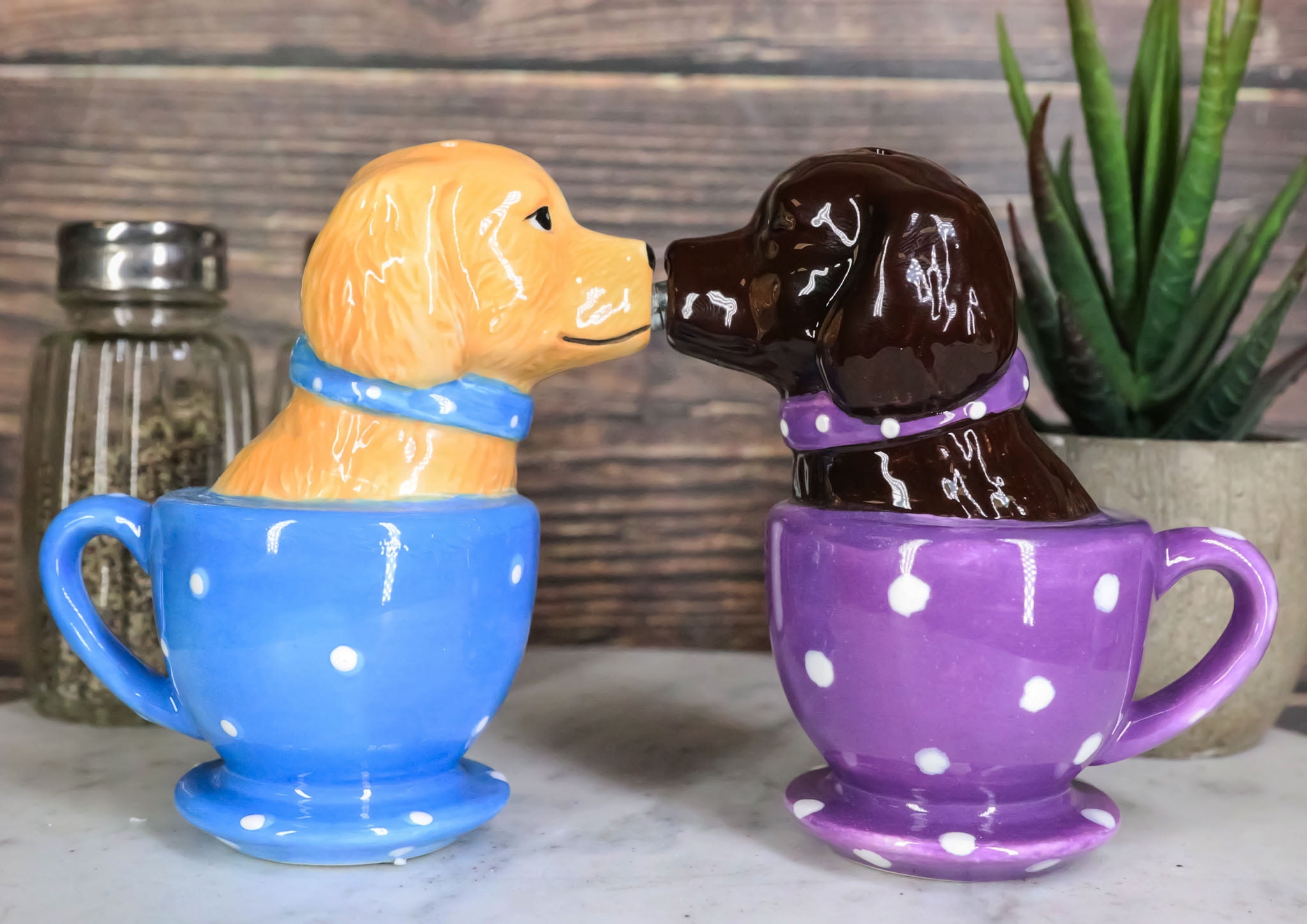 Ceramic Chocolate And Fawn Labrador Puppy Dogs In Tea Cups Salt Pepper ...