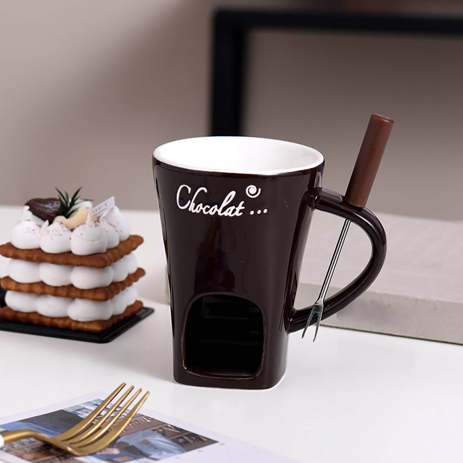 Ceramic Chocolate Fondue Cup, Candle Heated Cheese Melting Pot, Small ...