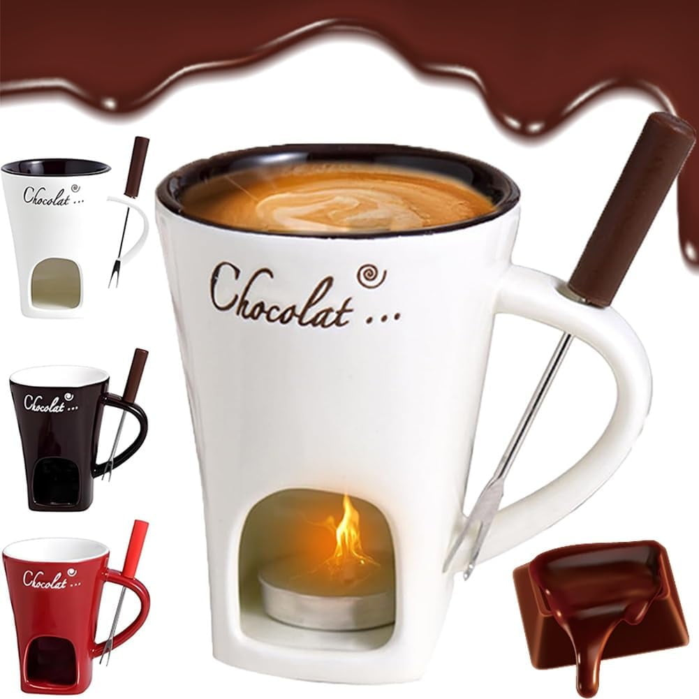 Ceramic Chocolate Fondue Mug, Chocolate Melting Cup Set with Forks for ...
