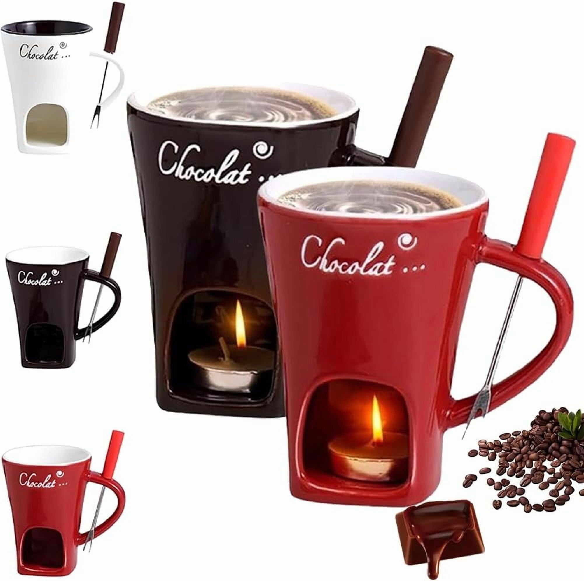 Ceramic Chocolate Fondue Mug Set with Forks, Sweet Chocolates Cup ...