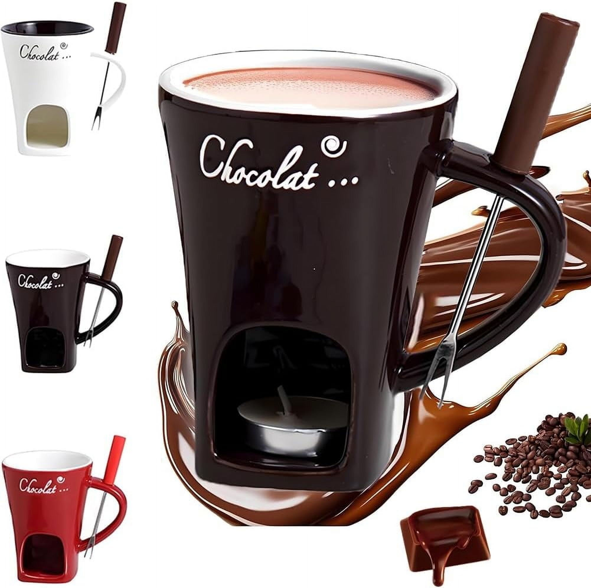 Ceramic Chocolate Fondue Mug Set with Forks, Sweet Chocolates Cup ...