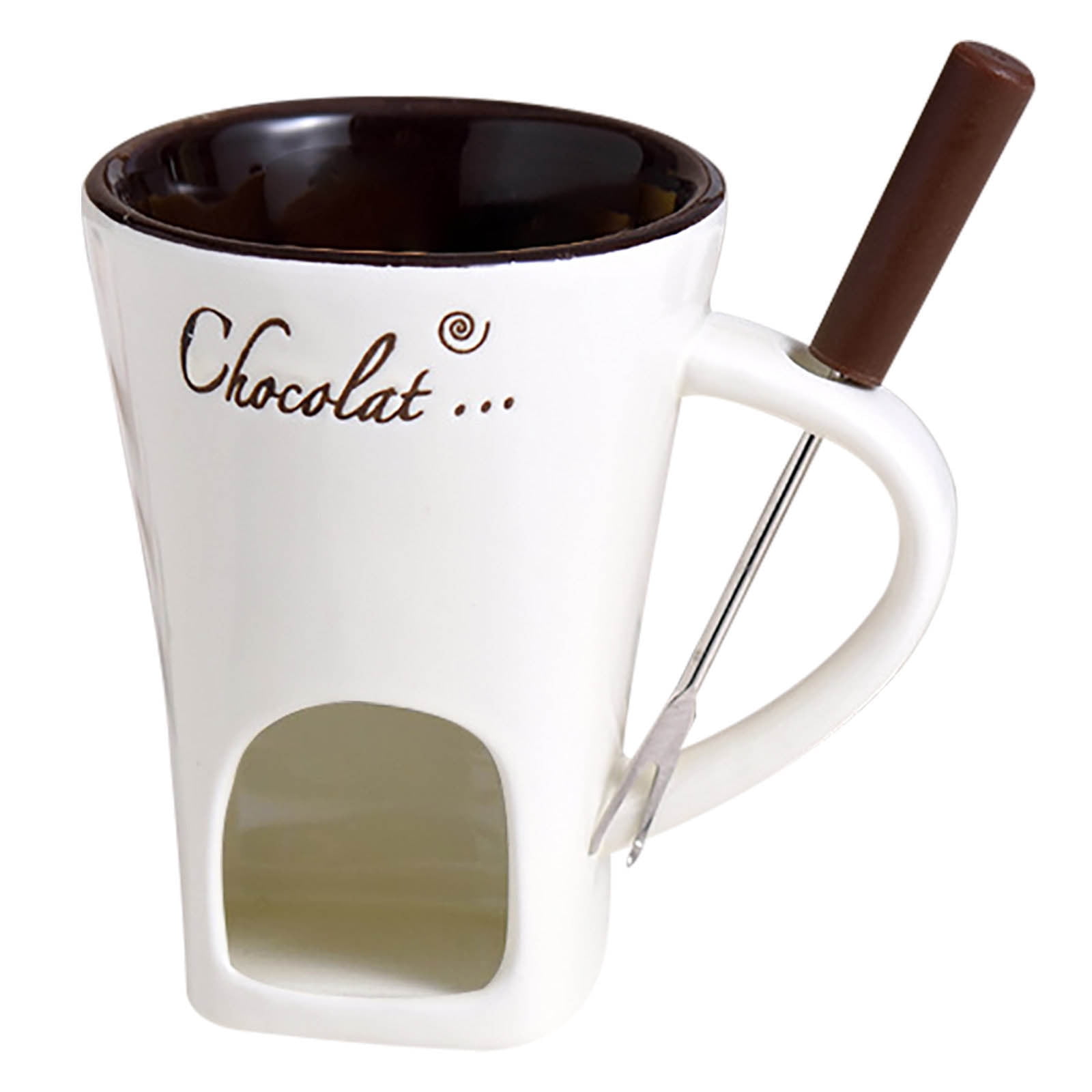 Ceramic Chocolate Fondue Pot - Chocolate Fondue Mug with Forks ...