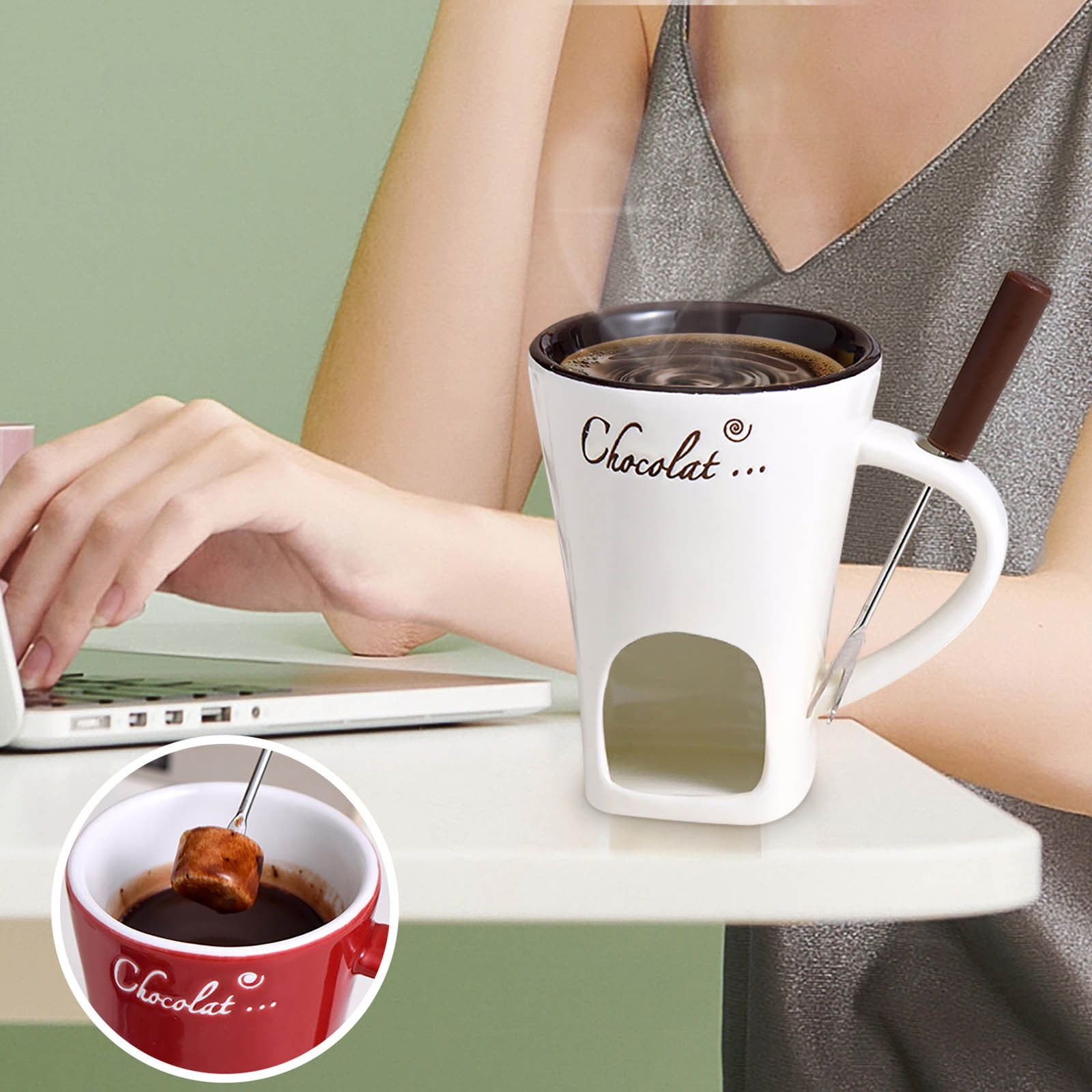 Ceramic Chocolate Fondue Pot with Candle Warmer, Cheese & Chocolate ...