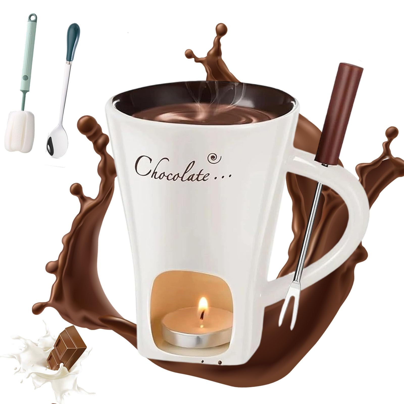 Ceramic Chocolate Melting Fondue Cup Set with Forks and Candle - Mini ...