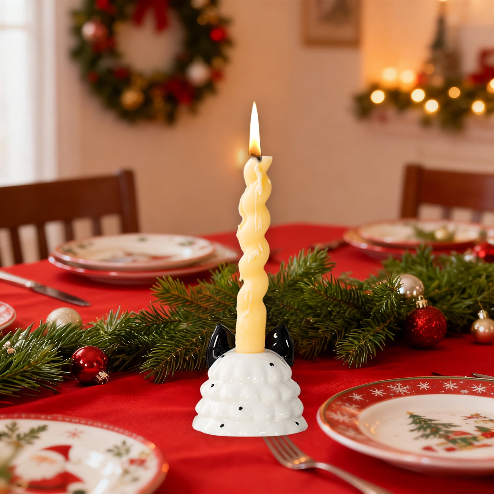 Ceramic Christmas Candle Holder, Bow Shaped Decorative Candle Base for ...