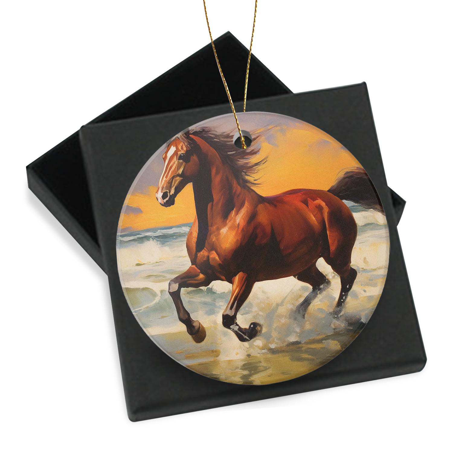 Ceramic Christmas Ornament Circle Pedent,Fire horse head in spectral ...