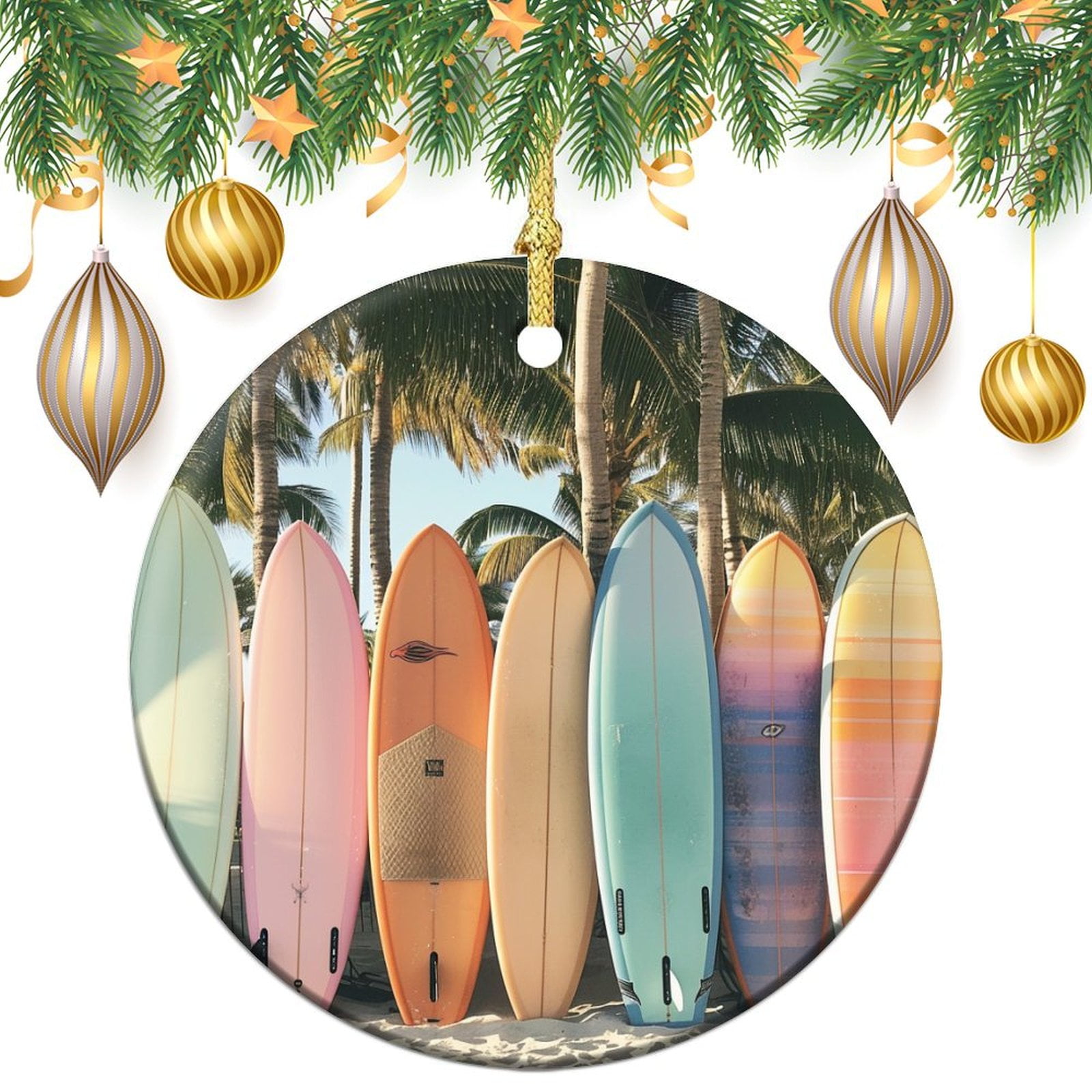 Ceramic Christmas Ornament Vintage Style of Surfboards Is Displayed on ...
