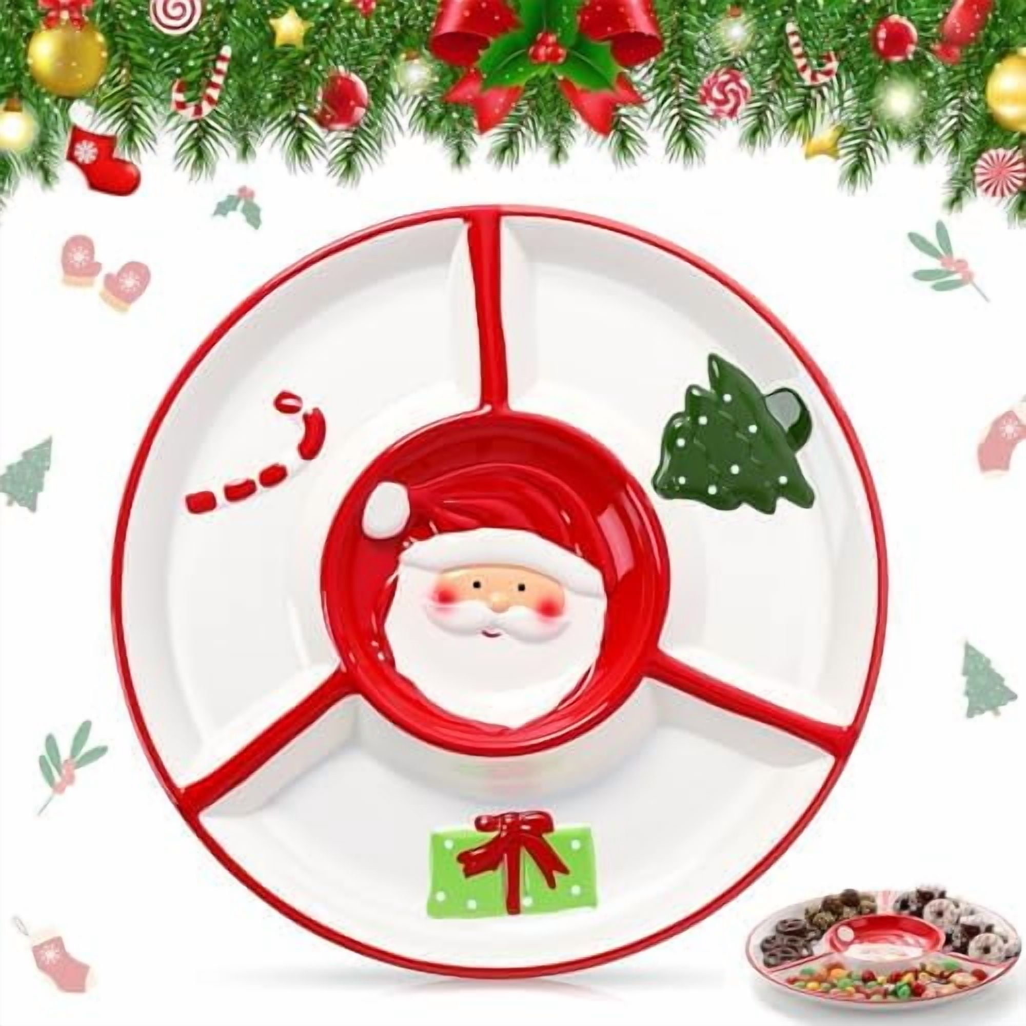 Ceramic Christmas Plates Christmas Tree Divided Serving Tray Santa ...