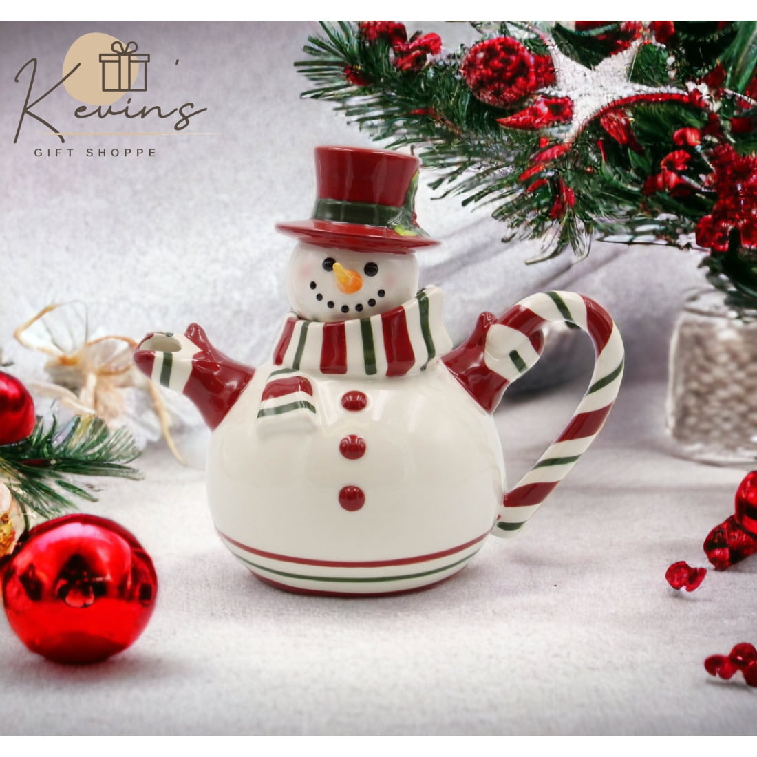 Ceramic Christmas Snowman Teapot 9.5" Hand Painted 36 Ounces Holiday ...