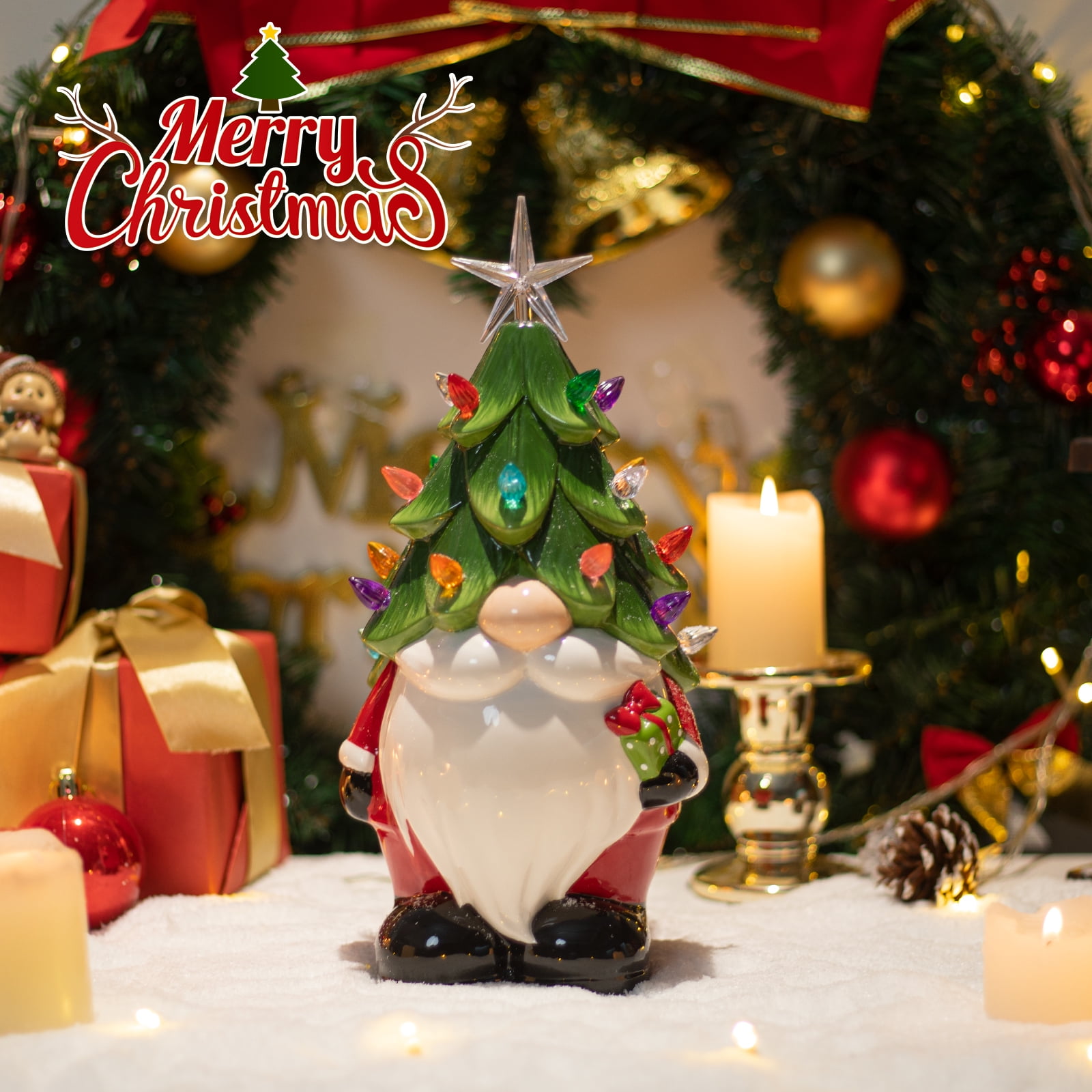 Ceramic Christmas Tree 12in Hand-Painted Gnomes Ceramic Christmas Tree ...