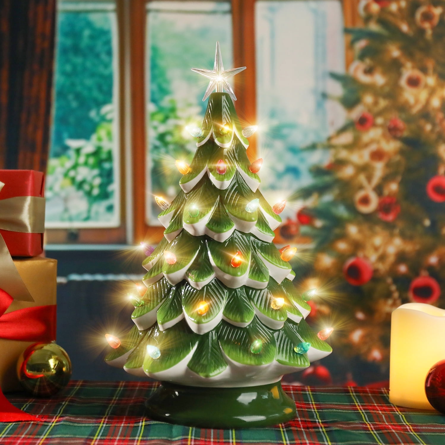 Ceramic Christmas Tree - 14.5" Tabletop Christmas Tree Decoration with ...