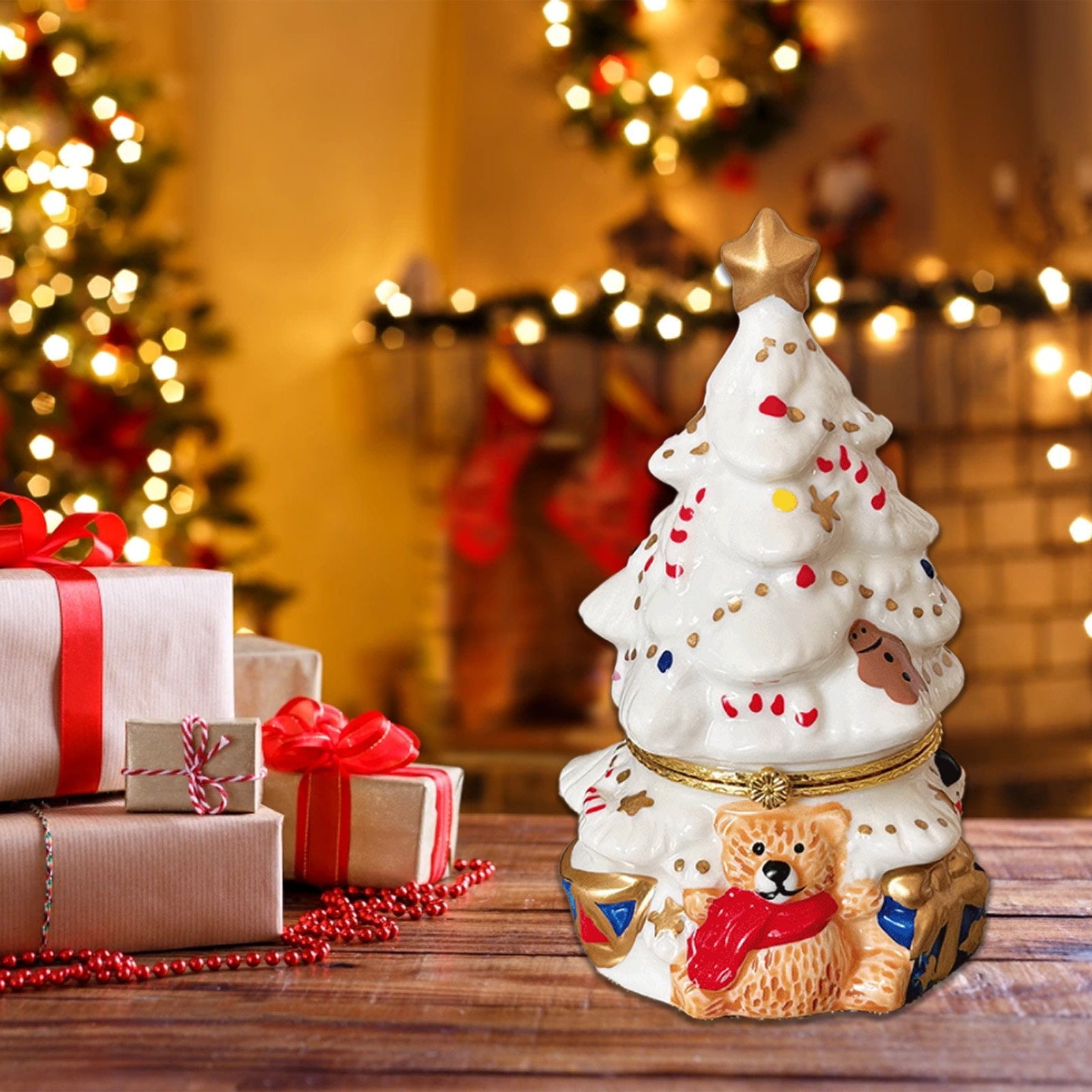 Ceramic Christmas Tree Jewelry Box with Bear Design – Porcelain ...
