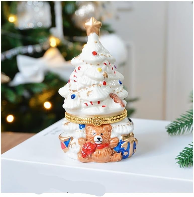 Ceramic Christmas Tree Jewelry Box with Bear Design – Porcelain ...