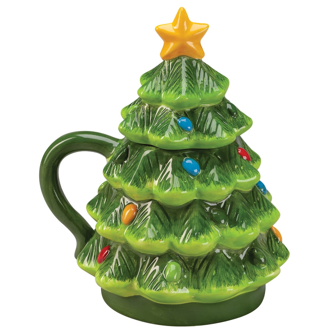 Ceramic Christmas Tree Mug with Lid - Green Design, Festive Holiday ...