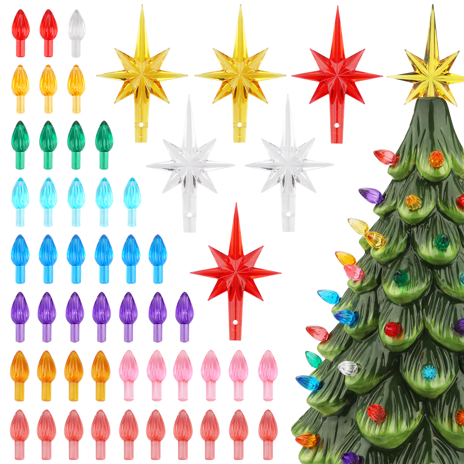 Ceramic Christmas Tree Replacement Light Bulbs Set, 150Pcs Multicolor ...