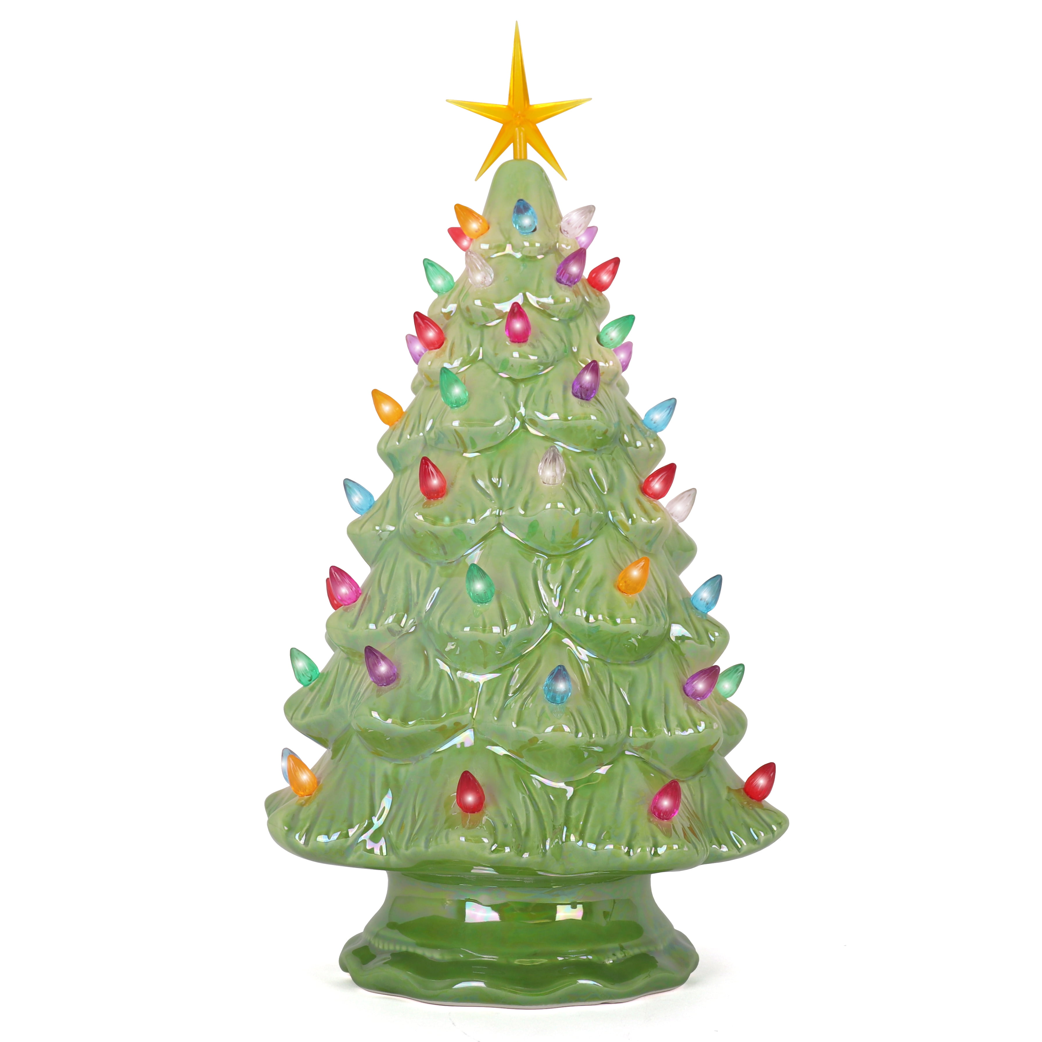 Milltown Merchants Ceramic Christmas Tree, Vintage Tabletop Decoration with Multicolor LED ...
