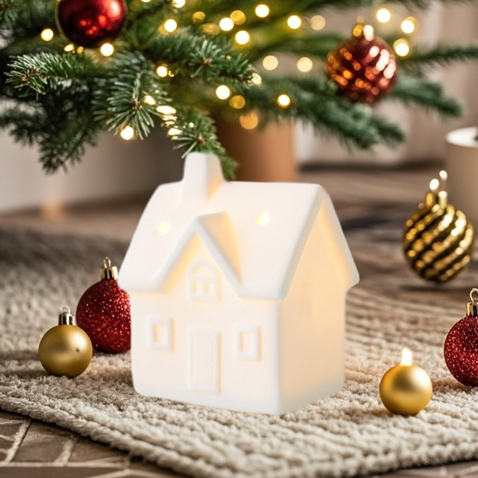 Ceramic Christmas Village Decorations LED Lighted Porcelain White Small ...