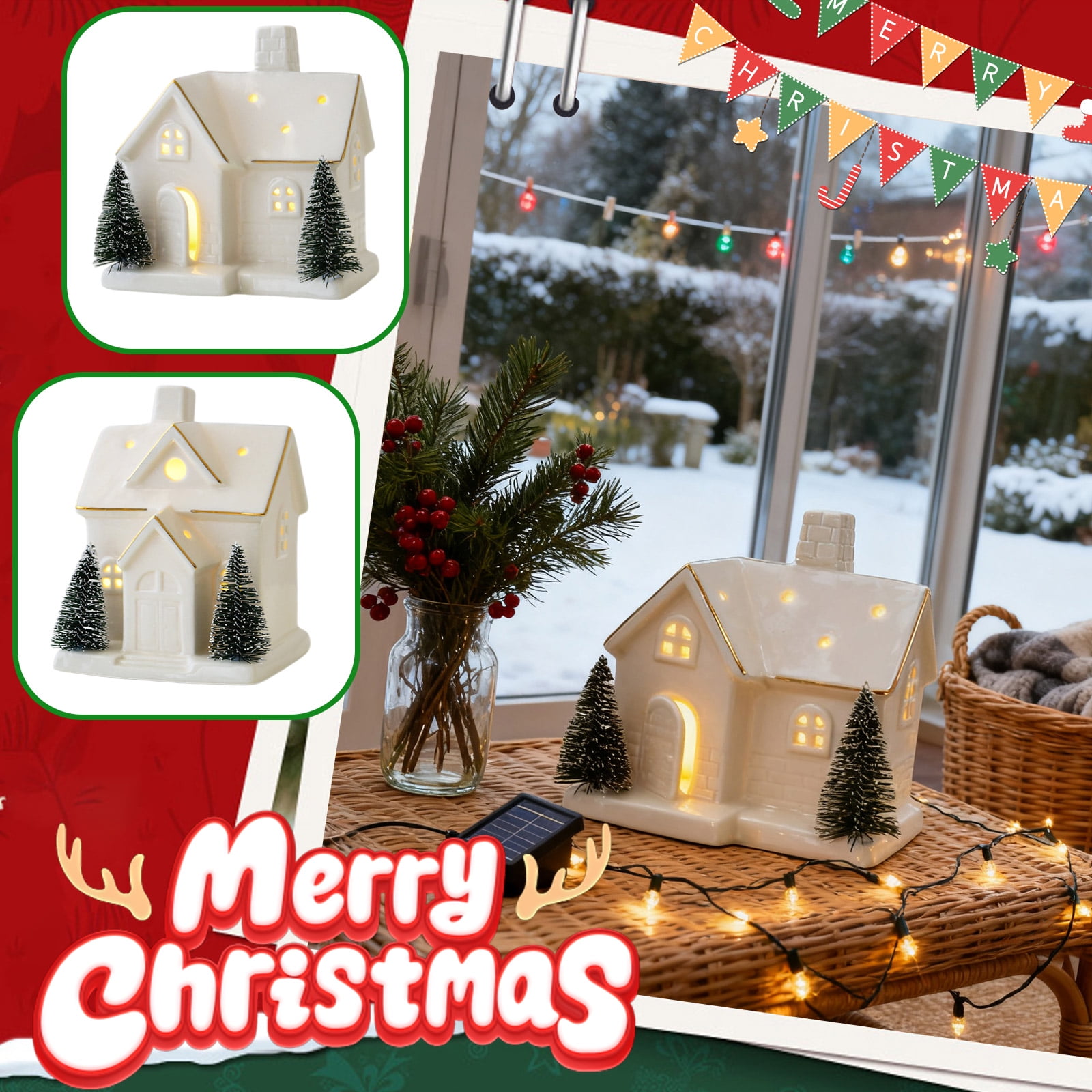 Ceramic Christmas Village Houses with LED Lights, for Indoor Tabletop ...