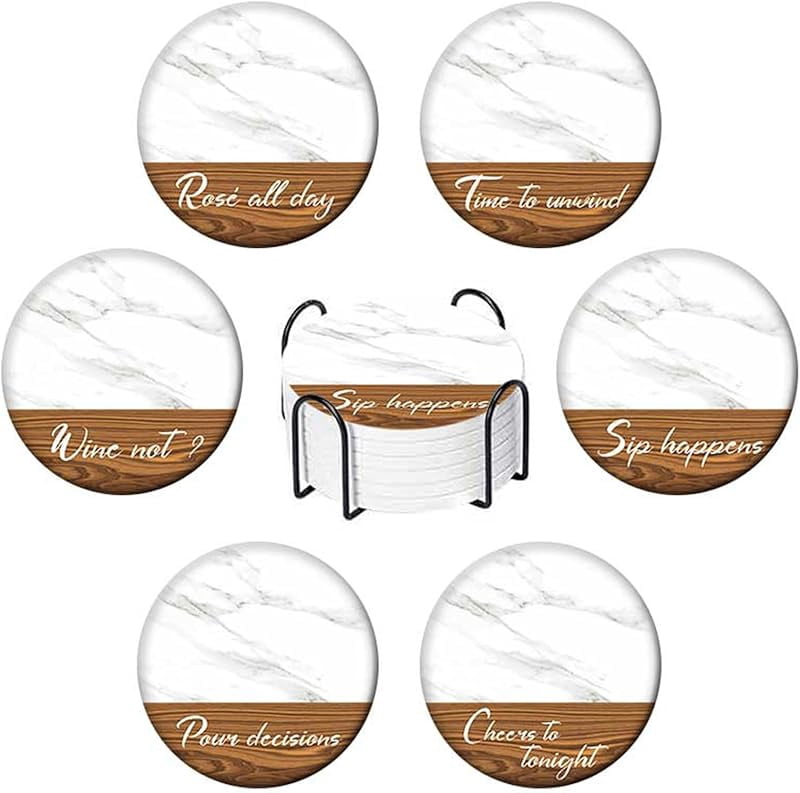Ceramic Coasters Set of 6-Absorbent Drink Coasters with Holder,Cute ...
