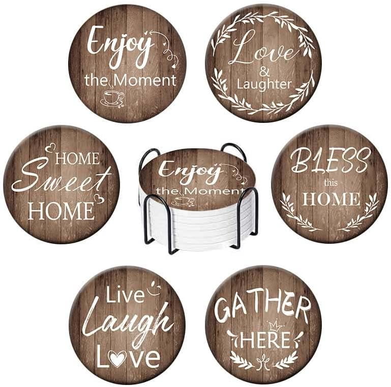 Ceramic Coasters Set of 6-Absorbent Drink Coasters with Holder,Cute ...