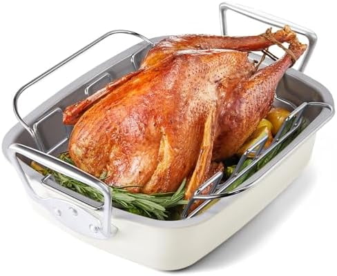 Ceramic Coated Nonstick Large Turkey Roasting Pan with Rack (U-Shaped ...