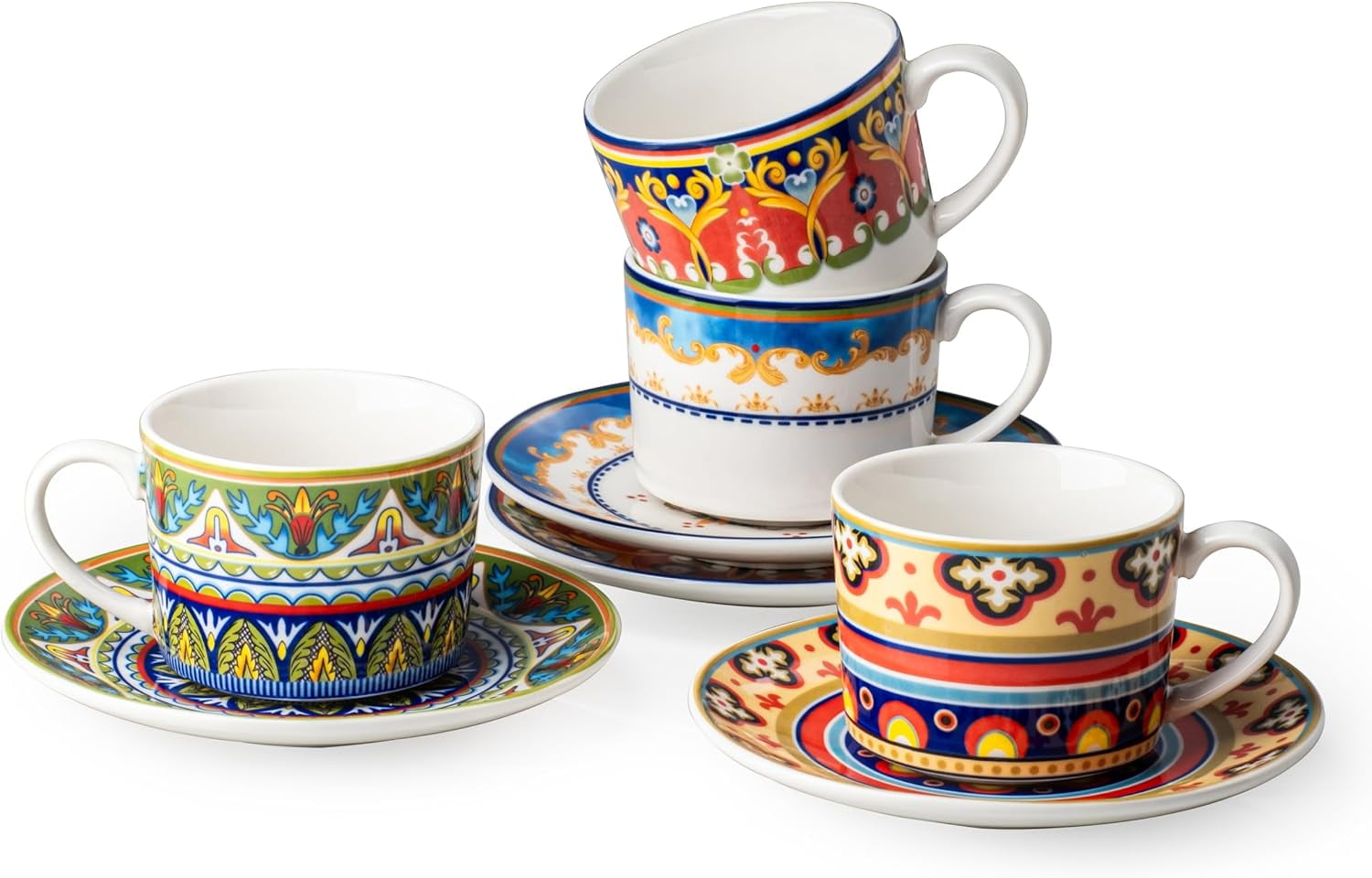 Ceramic Coffee Cup with Saucers, 6 oz Colorful Mugs with Dishes ...